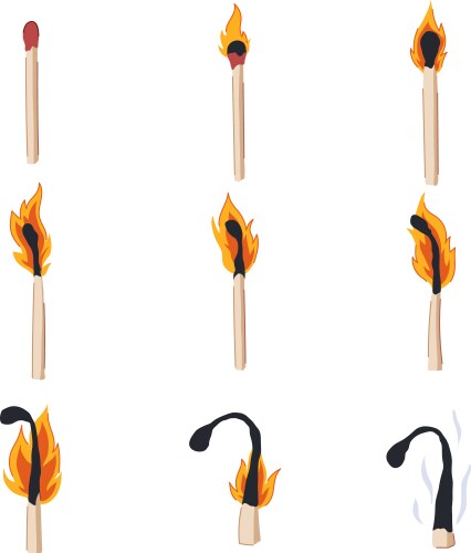 Burnt burning match cartoon Royalty Free Vector Image