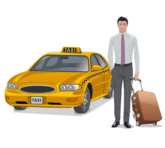 Vip taxi with driver and passenger in cartoon Vector Image