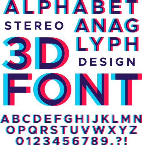 Stereo letters alphabet stereoscopic poster Vector Image