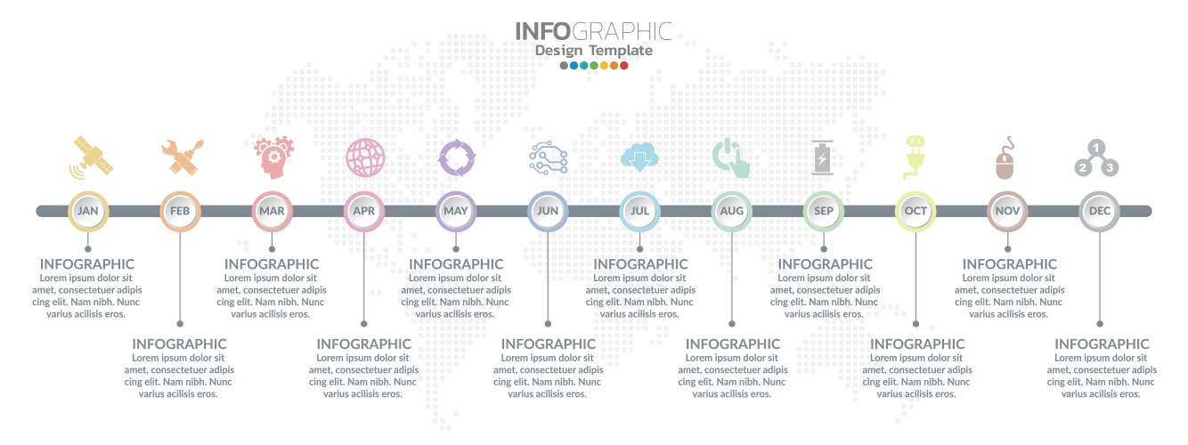 Infographic 12 months timeline with modern icons Vector Image