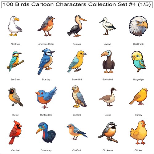 100 birds cartoon characters collection set 4 55 Vector Image