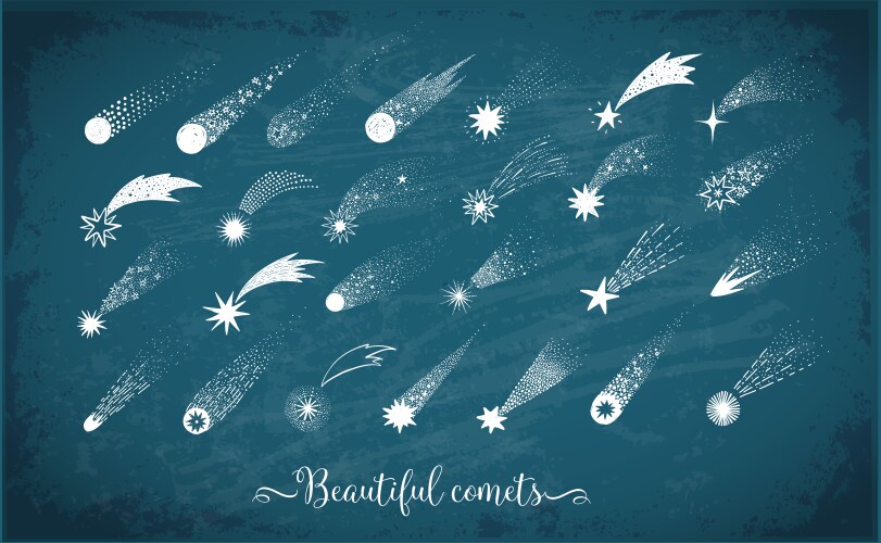 Collection of doodle comets meteorites Royalty Free Vector