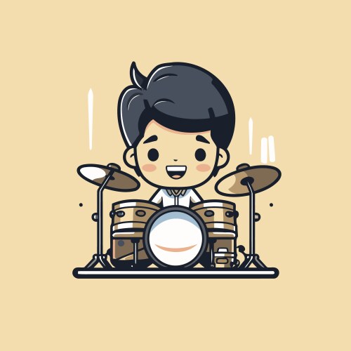 Cute boy playing drums cartoon character design Vector Image