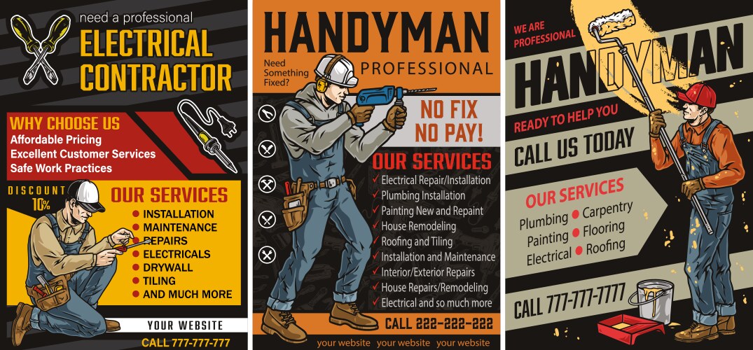 Handyman specialists advertising banner with text Vector Image