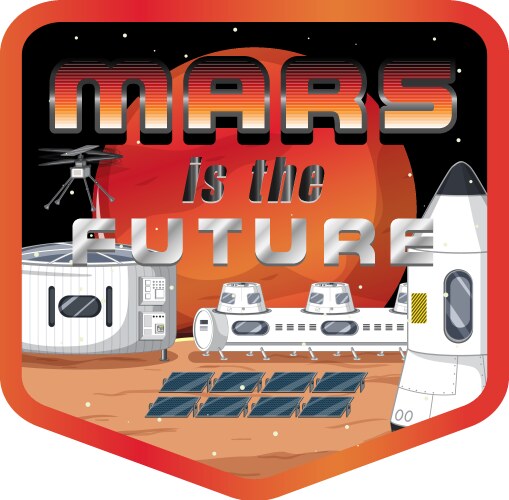 Mars word logo design with spaceship and astronaut