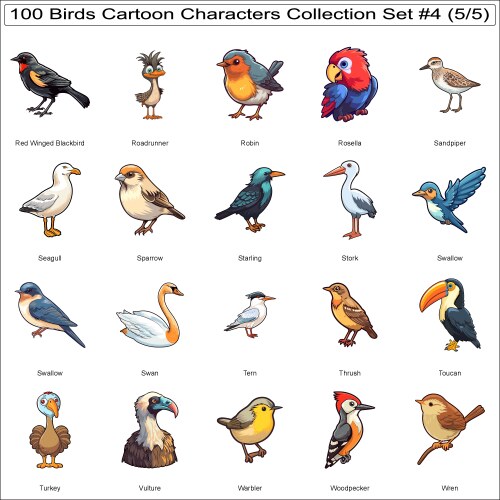 100 birds cartoon characters collection set 4 15 Vector Image