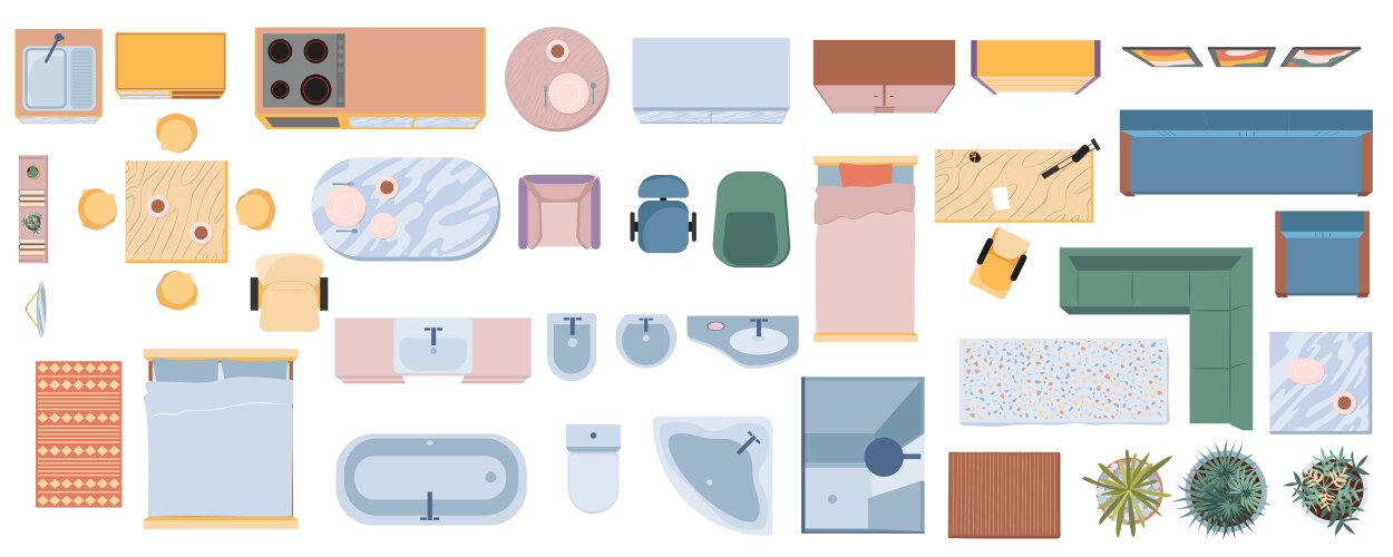 Dining Table Top View Plan Vector Images (over 340)