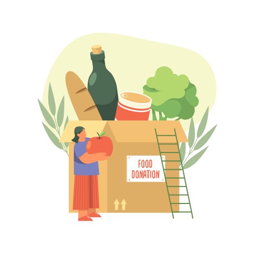 Cardboard box full food in hand Royalty Free Vector Image