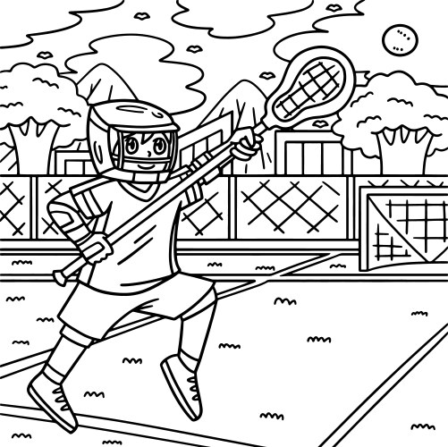 Lacrosse player passing ball coloring page Vector Image