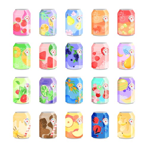 Different drinks in metallic cans Royalty Free Vector Image