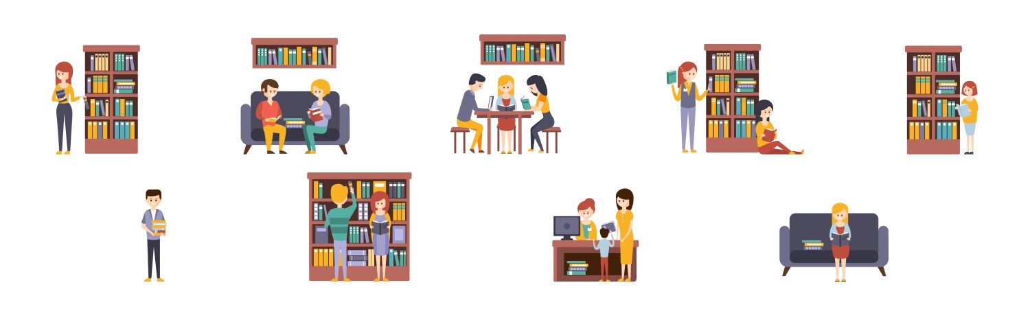 Library and bookstore with people character Vector Image