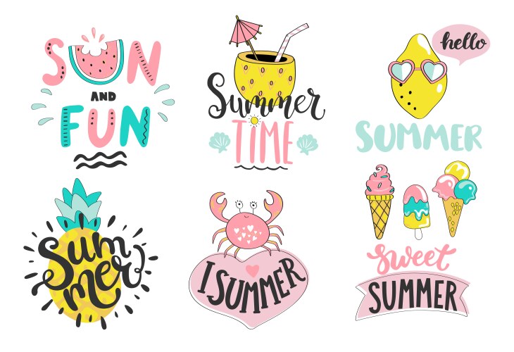 Big summer set of sun and fun hand drawn elements Vector Image