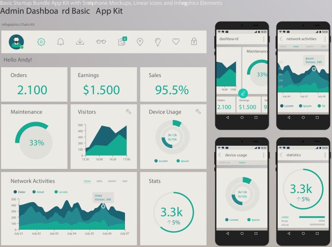 Admin app dashboard Royalty Free Vector Image - VectorStock
