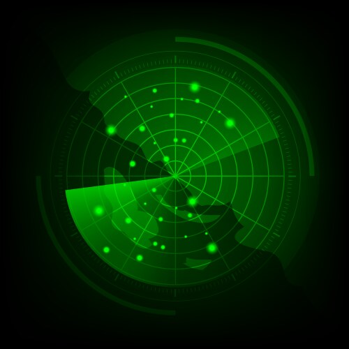 Green radar screen with map Royalty Free Vector Image