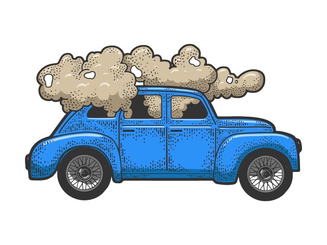 Red car making dirty smoke on white background Vector Image