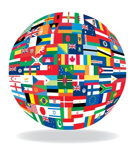 Earth globe with all flags Royalty Free Vector Image