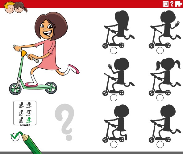 Educational shadows game with cute girl Royalty Free Vector