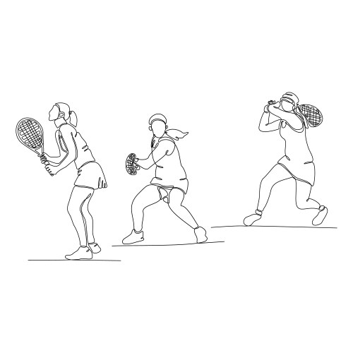 Line art athlete asian woman playing tennis Vector Image