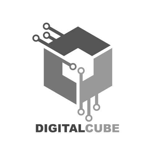 Digital box cube tech shattered logo Royalty Free Vector