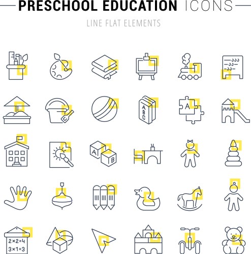 Kindergarten preschool objects icons set Vector Image