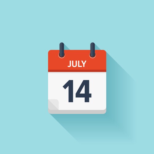 July 14 flat daily calendar icon date Royalty Free Vector