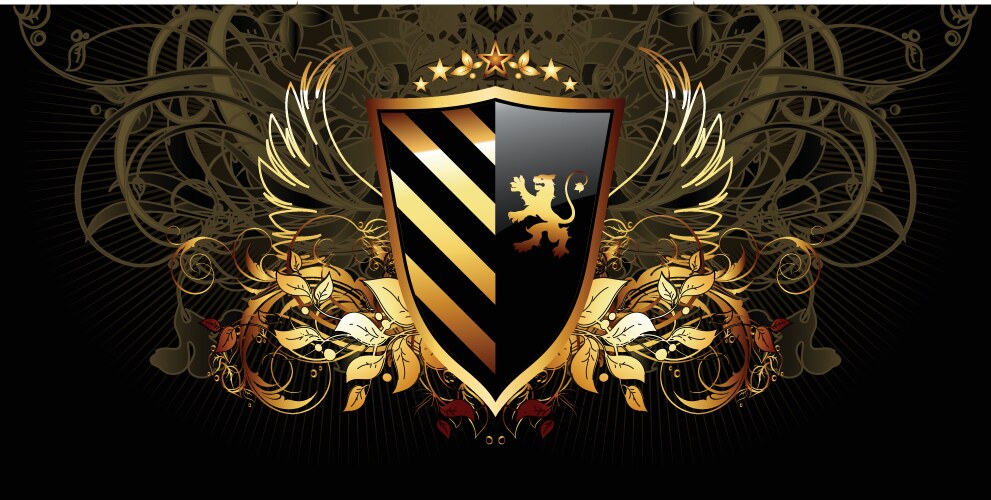 Red shield with an oak branch Royalty Free Vector Image