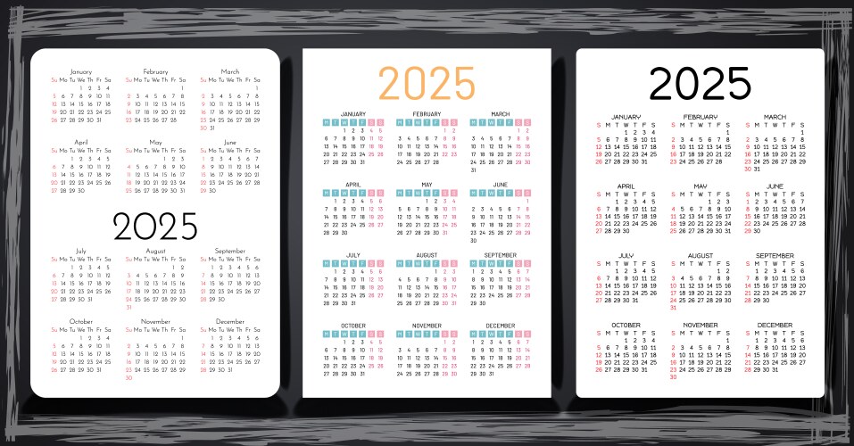 Calendar for 2025 year calender grid yearly Vector Image