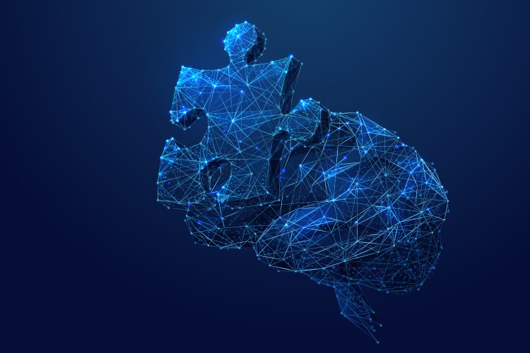 Lock and brain low poly blue Royalty Free Vector Image