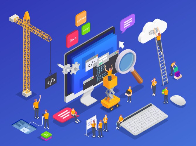 Programming coding development isometric Vector Image Programming coding development isometric Vector Image
