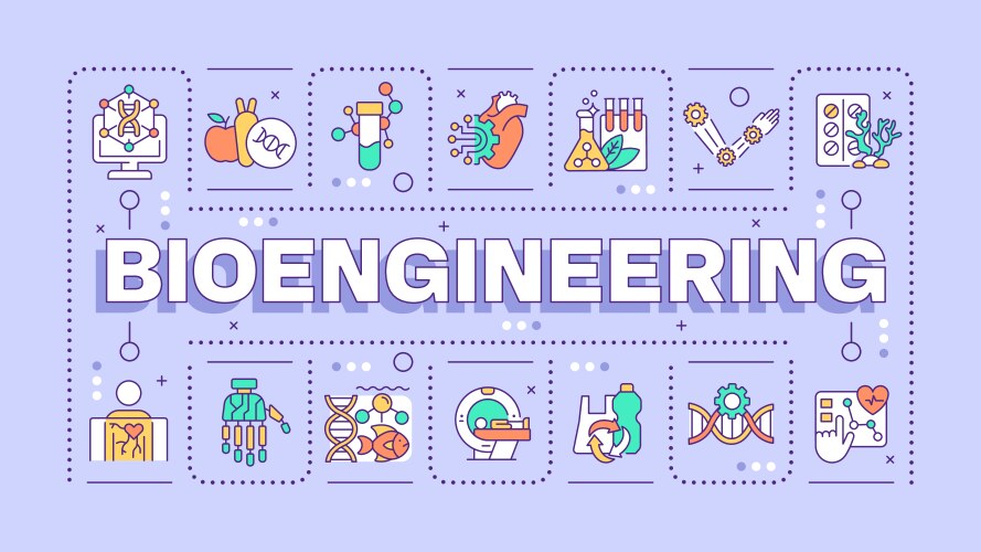 Bioengineering dark purple word concept Royalty Free Vector