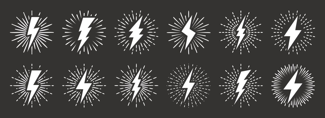 Yellow vintage lightning bolt and sun rays Vector Image