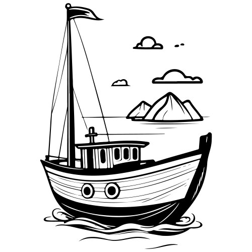Cartoon sail boat drawing realistic outline line Vector Image