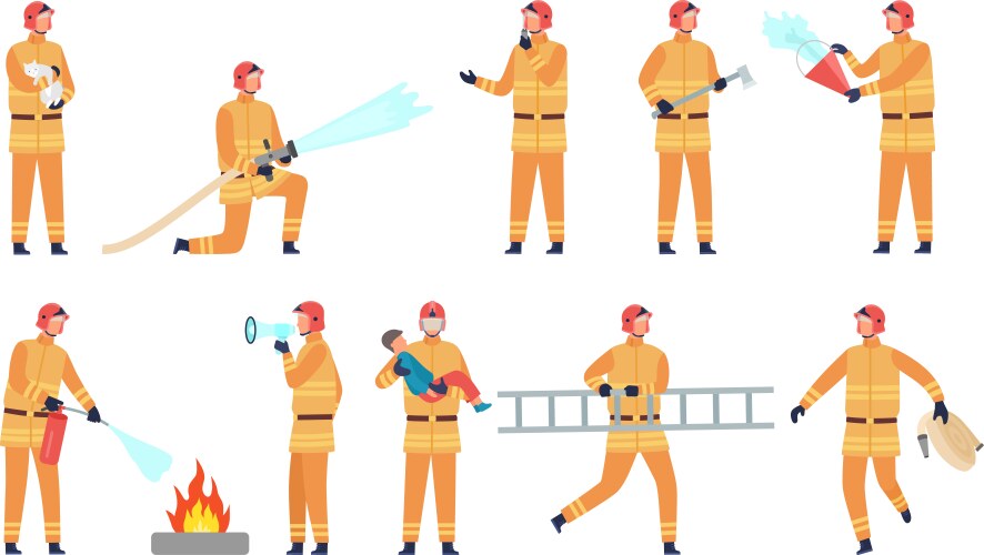 Firefighter cartoon fireman character Royalty Free Vector