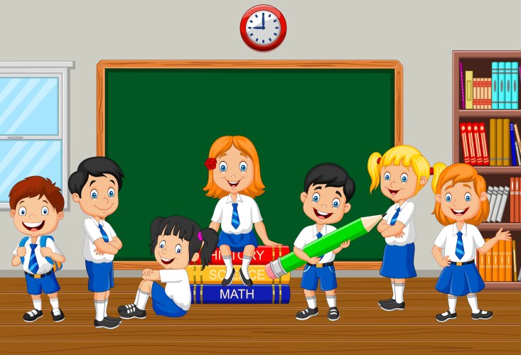 Cartoon school girl in uniform with book Vector Image