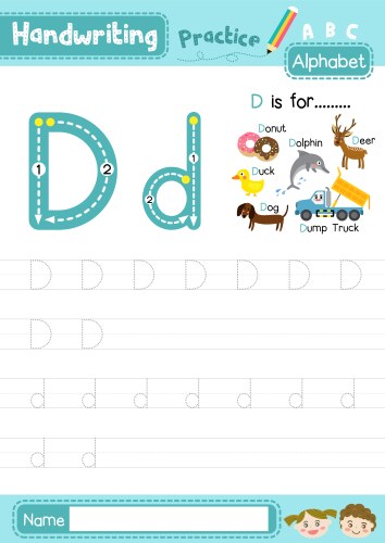 Letter d uppercase tracing practice worksheet dog Vector Image