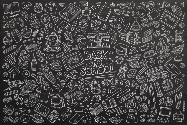 School cartoon doodle designs set Royalty Free Vector Image