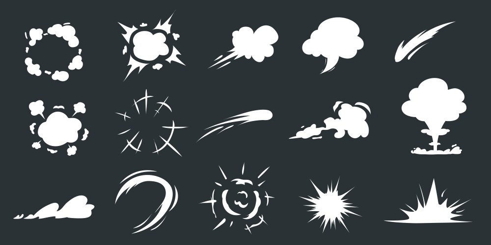 Comic explosion effect set dust smoke Royalty Free Vector