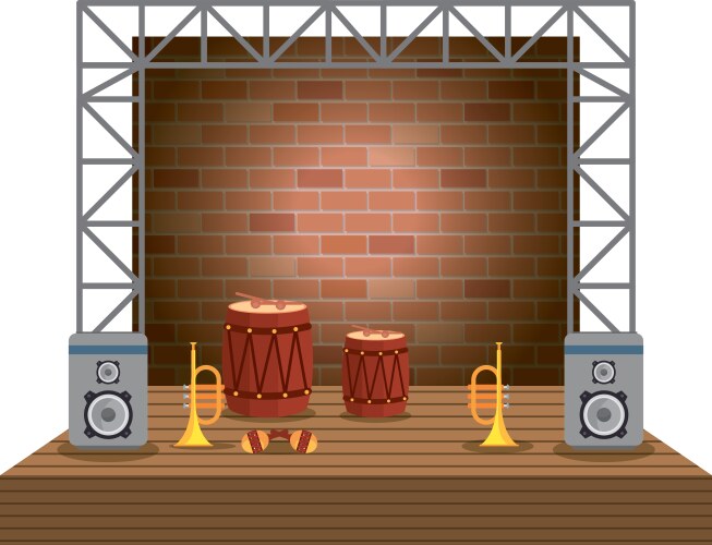 Concert stage with drums scene Royalty Free Vector Image