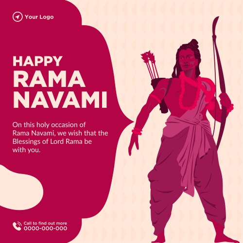 Lord rama on saffron flag in shree ram navami Vector Image