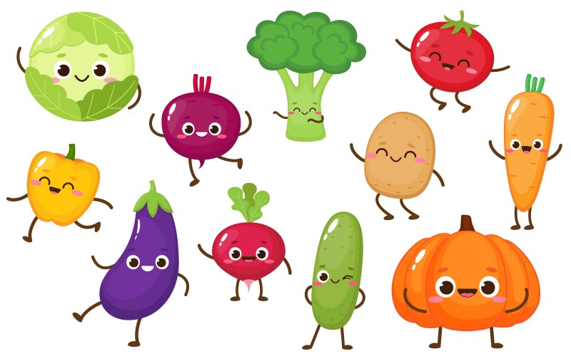 Cute cartoon vegetable collection Royalty Free Vector Image