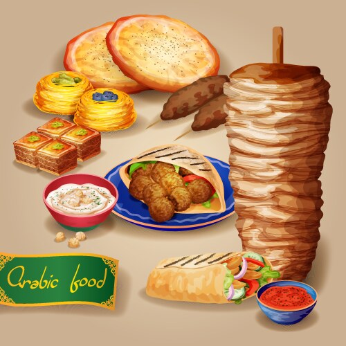 Arabic food icons set Royalty Free Vector Image
