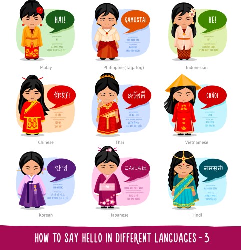 Cartoon girls in different national costumes Vector Image