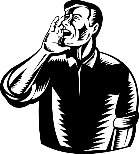 Angry man shouting engraving sketch Royalty Free Vector