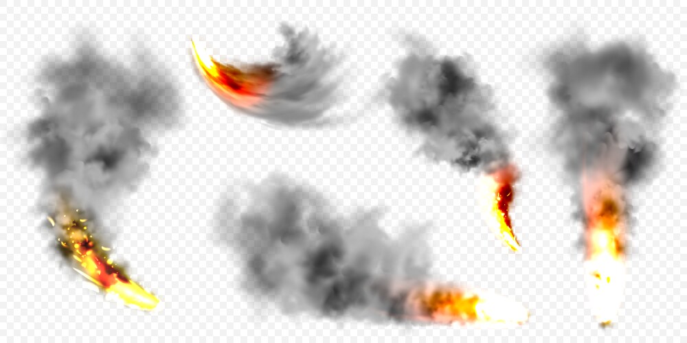 Realistic smoke clouds and fire flame blast Vector Image