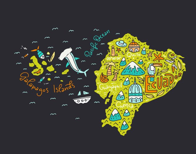 Cartoon map of ecuador Royalty Free Vector Image