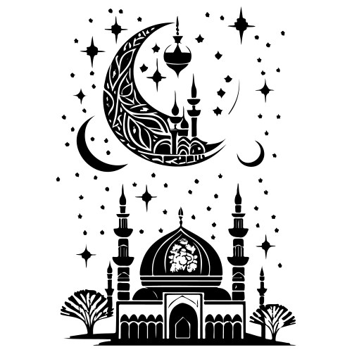Ramadan kareem moon mosque sketch draw Royalty Free Vector
