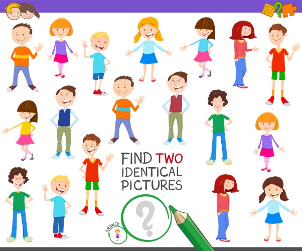 Find two identical pictures game for children Vector Image