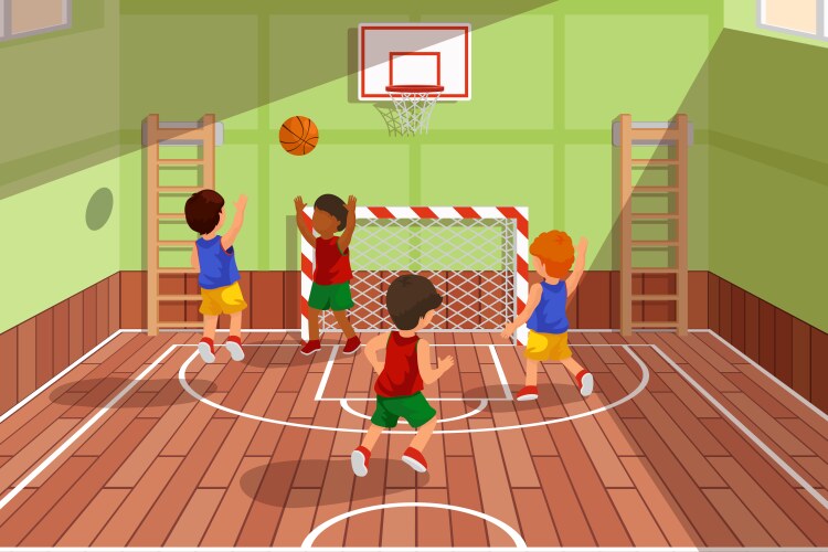 Kids playing basketball in a playground cartoon Vector Image