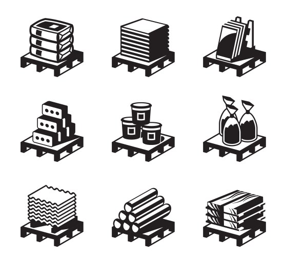 Pallets with different building materials Vector Image
