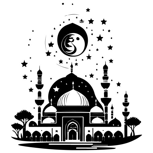 Ramadhan kareem moon mosque sketch hand draw Vector Image